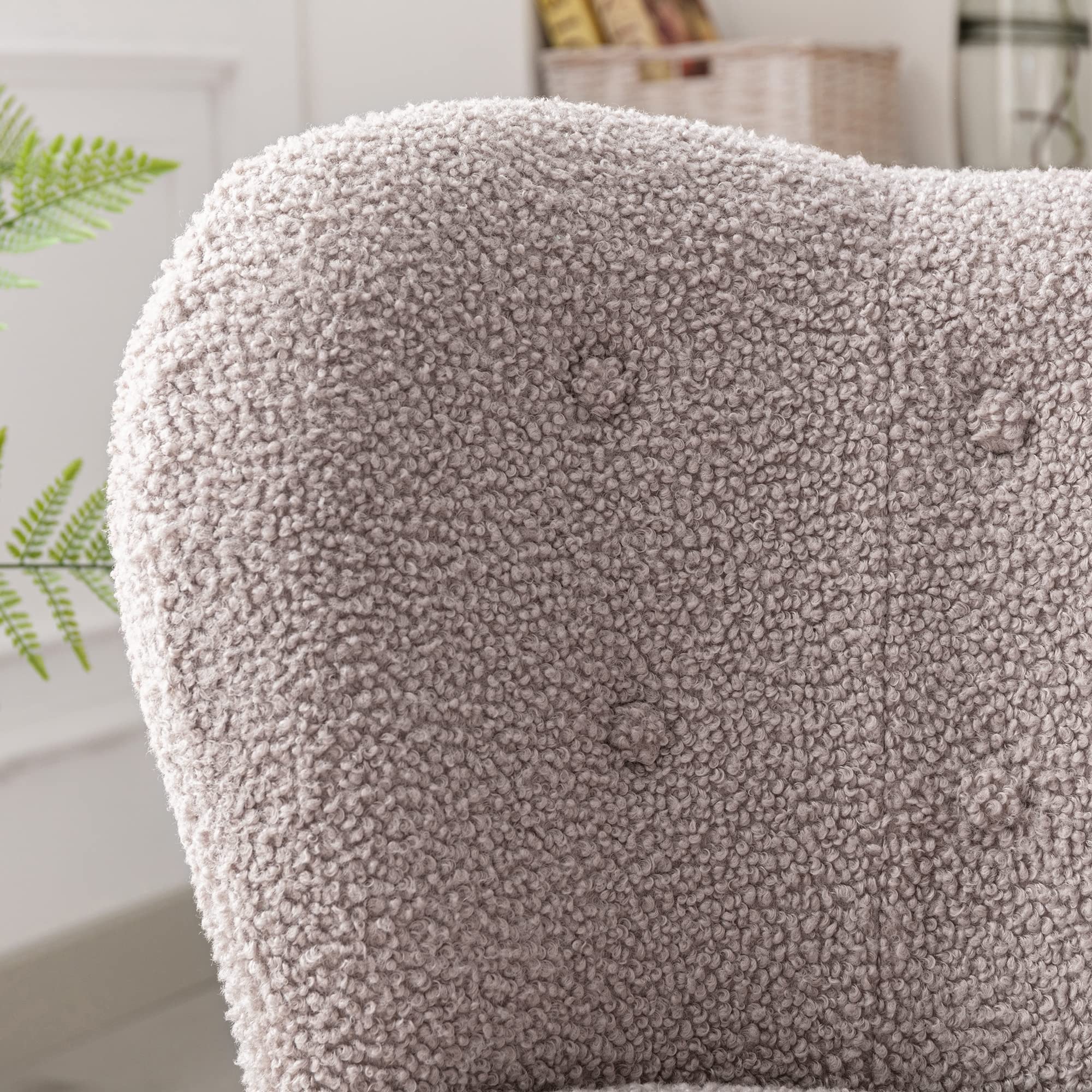 ViolaDresses Modern Accent Chair Lambskin Sherpa Wingback Tufted Side Chair with Solid Wood Legs for Living Room Bedroom,Warm Grey