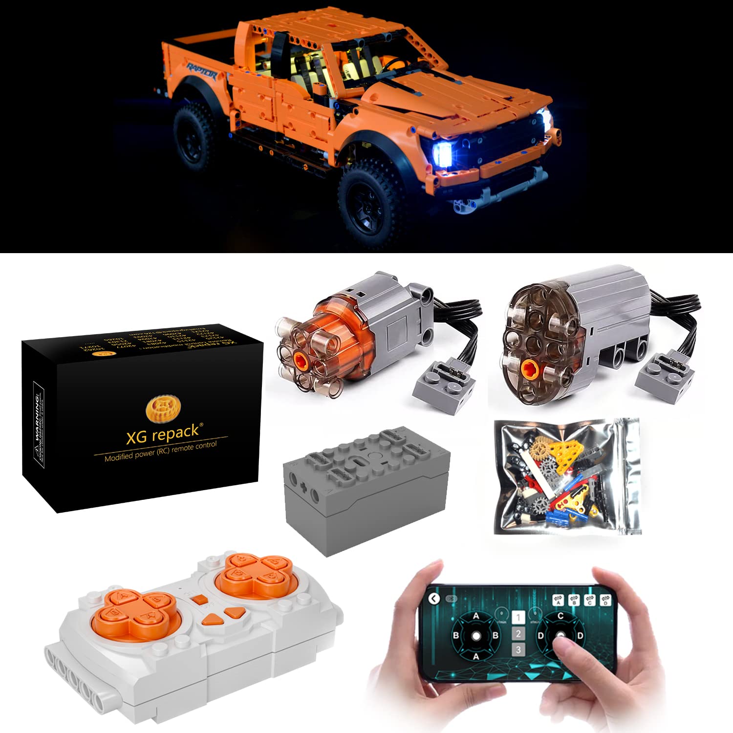 XGREPACK Remote Control Motor Kit for Lego Technic Ford F-150 Raptor 42126 Building Kit Motor Set (Playset not Included, only Power Motor System) (RC Motor)