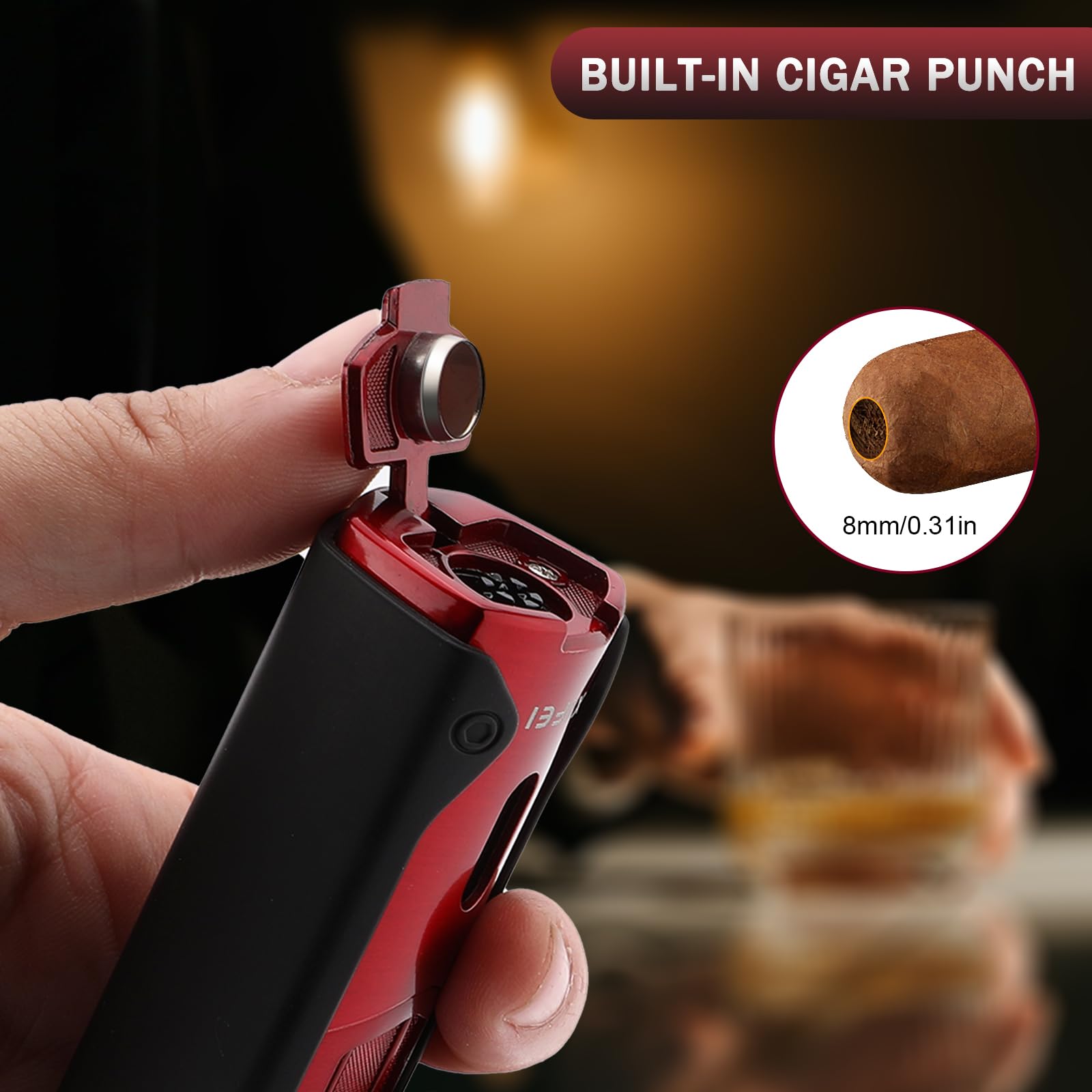 XIFEI Cigar Lighter Jet Flame Refillable Butane Lighter with Cigar Punch (Grey)