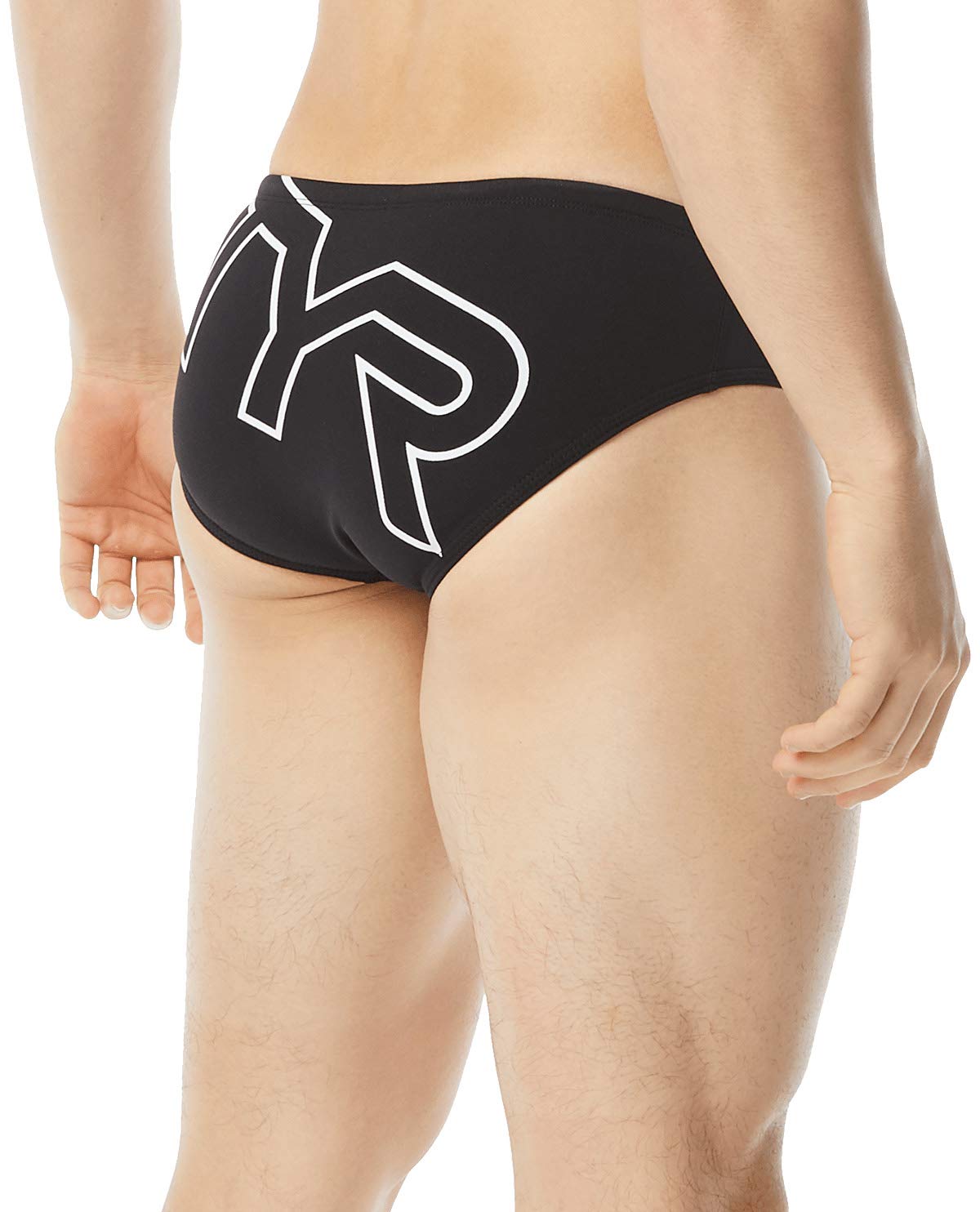 TYR Men's Standard Durafast One Racer Brief Swimsuit, Black/White, 36