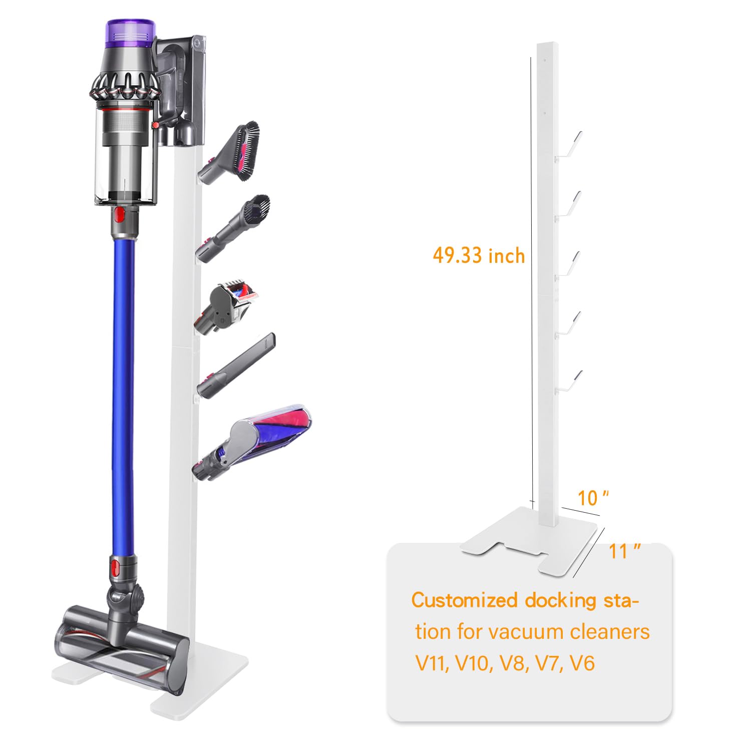 XIGOO Storage-Stand-Docking-Station-Holder Compatible with V15 Detect V11 V10 V8 V7 V6 Cordless Vacuum Cleaners, Stable Metal Organizer Rack(White, 5 Hooks)