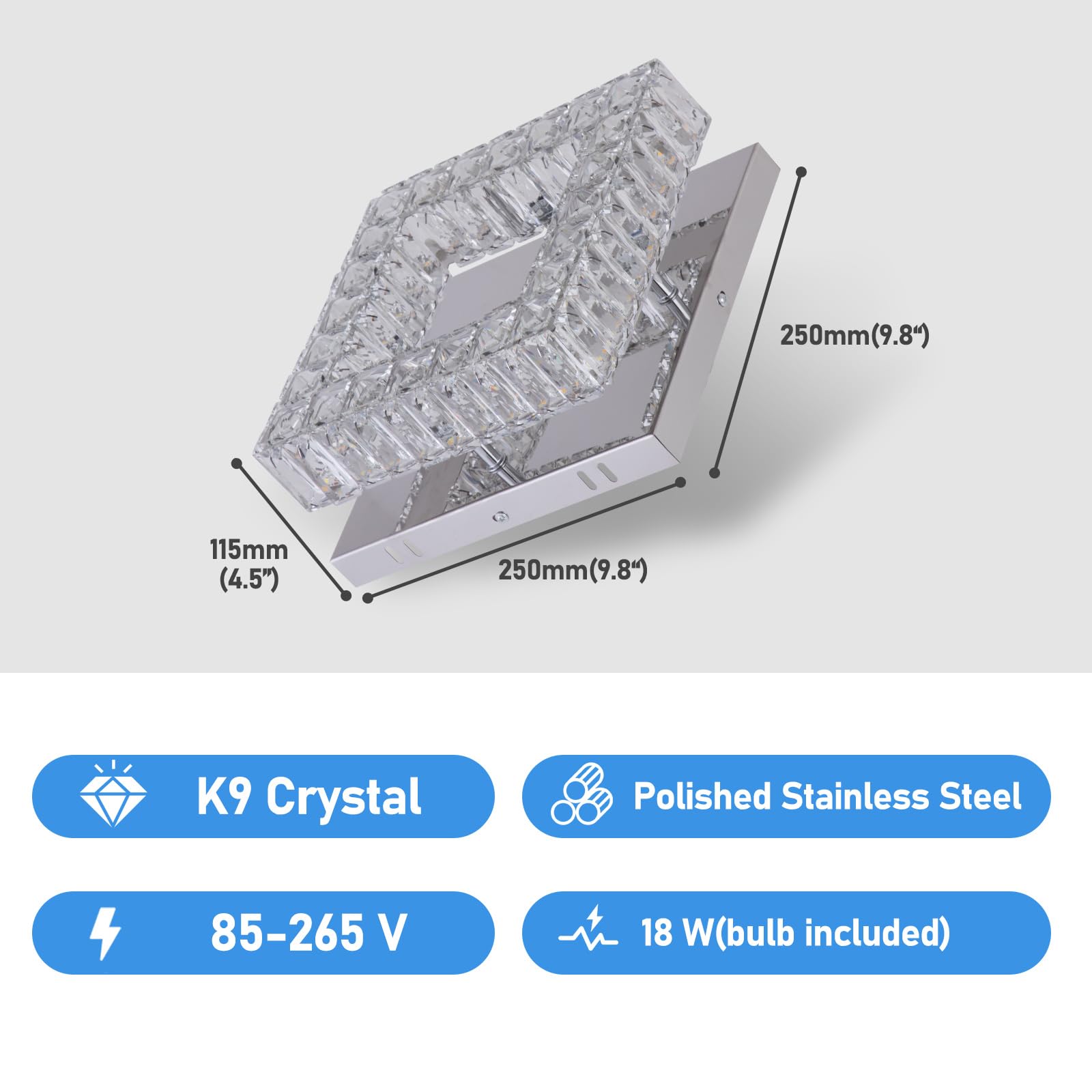 YPQXYHDA 9.8" Modern Crystal Ceiling Light Fixture Mini Square Chandelier Flush Mount Light Fixture Ceiling Lamp for Small Hallway Foyer Entryway Bedroom,3 Colors Adjustable