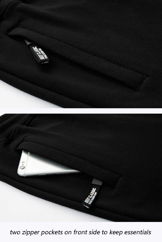 YSENTO Men's Cotton Casual 3/4 Jogger Running Capri Pants Below Knee Gym Workout Shorts Zipper Pockets Black 34