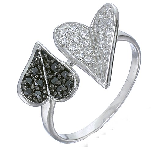 VIR JEWELS Cubic Zirconia Black Heart Ring in .925 Sterling Silver in Round Shape Prong Set Size 7