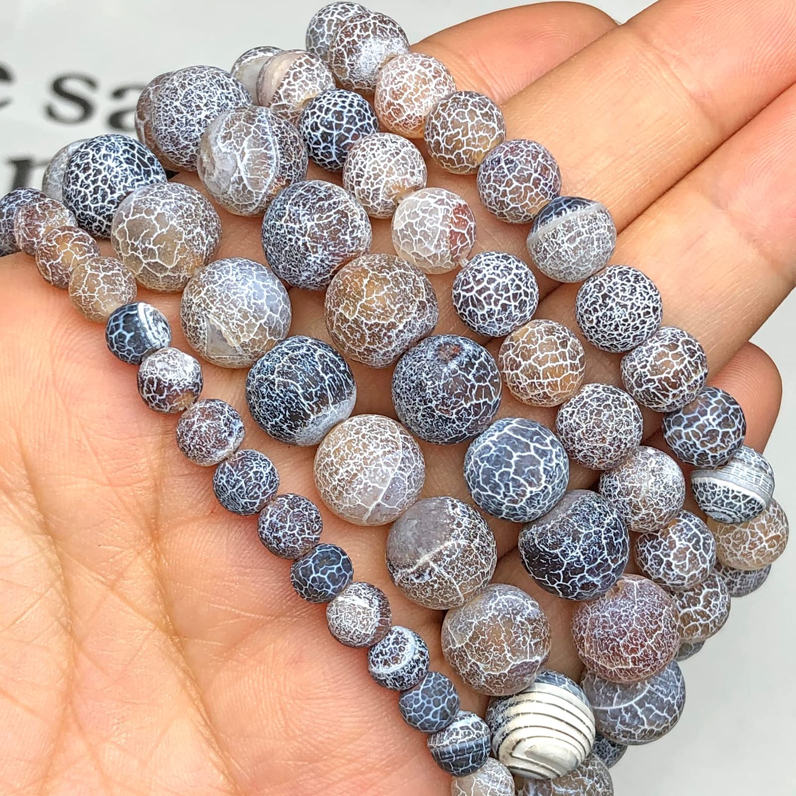 YU AAA Natural Frost Matte Brown Dragon Dream Cracked Fire Agates Stone Loose Spacer Beads for Jewelry Making DIY Charm Bracelets T309 (Item Diameter : 8mm 45-46pcs)