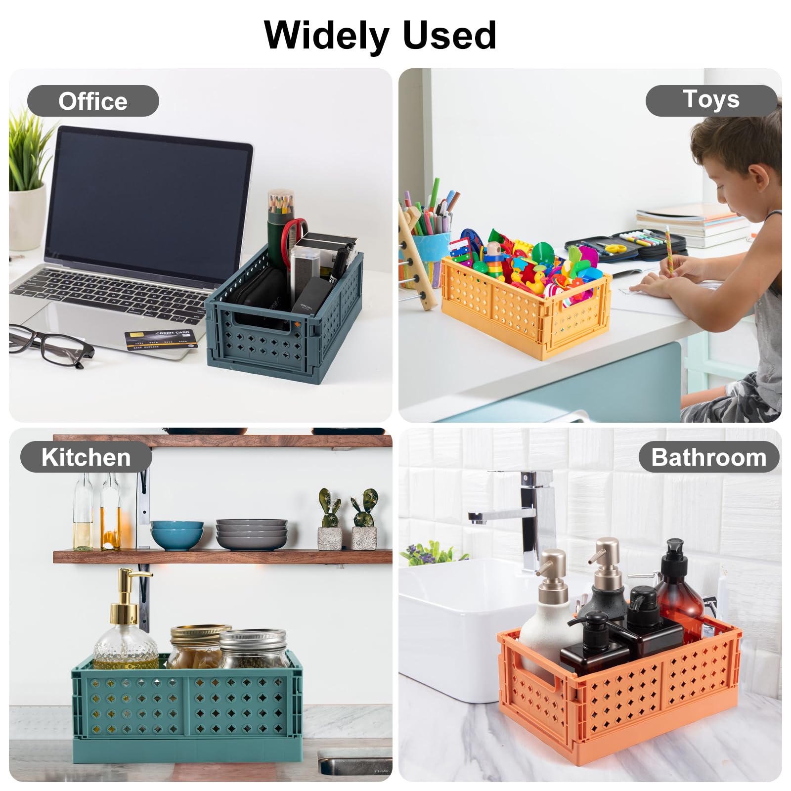 Viristae 4 Pack Pastel Crates Mini Crates Plastic Crate for Storage Collapsible Crate Stackable Folding Storage Crates Plastic for Classroom Bedroom Bathroom Office Desk Shelf Organizing
