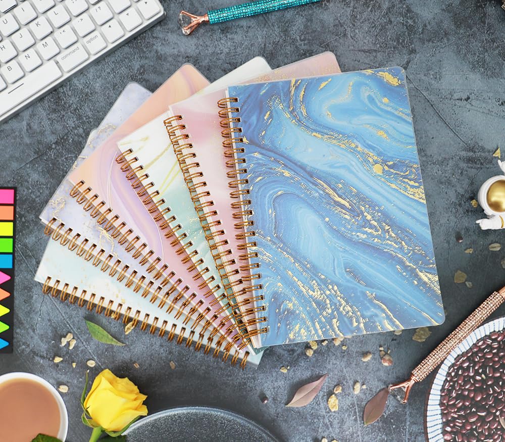 Wotion Spiral Notebooks College Ruled, A5 Premium Thick Paper, 6 Pack, 8.35 x 5.75inch, 80 Sheets per Notebook,Wide Ruled Paper for Work, Home&School,Writing Journal
