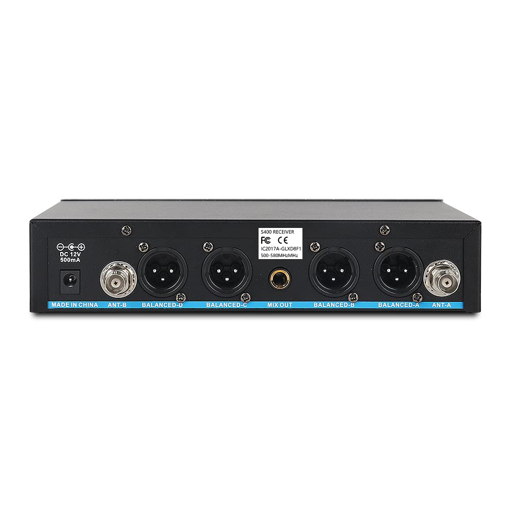 XTUGA S400 Wireless Microphone System, 4-Channel UHF Cordless Mic Set with Four Handheld Mics, Fixed Frequency, Long Range 260ft, Ideal for Church,Karaoke,Weddings, Events