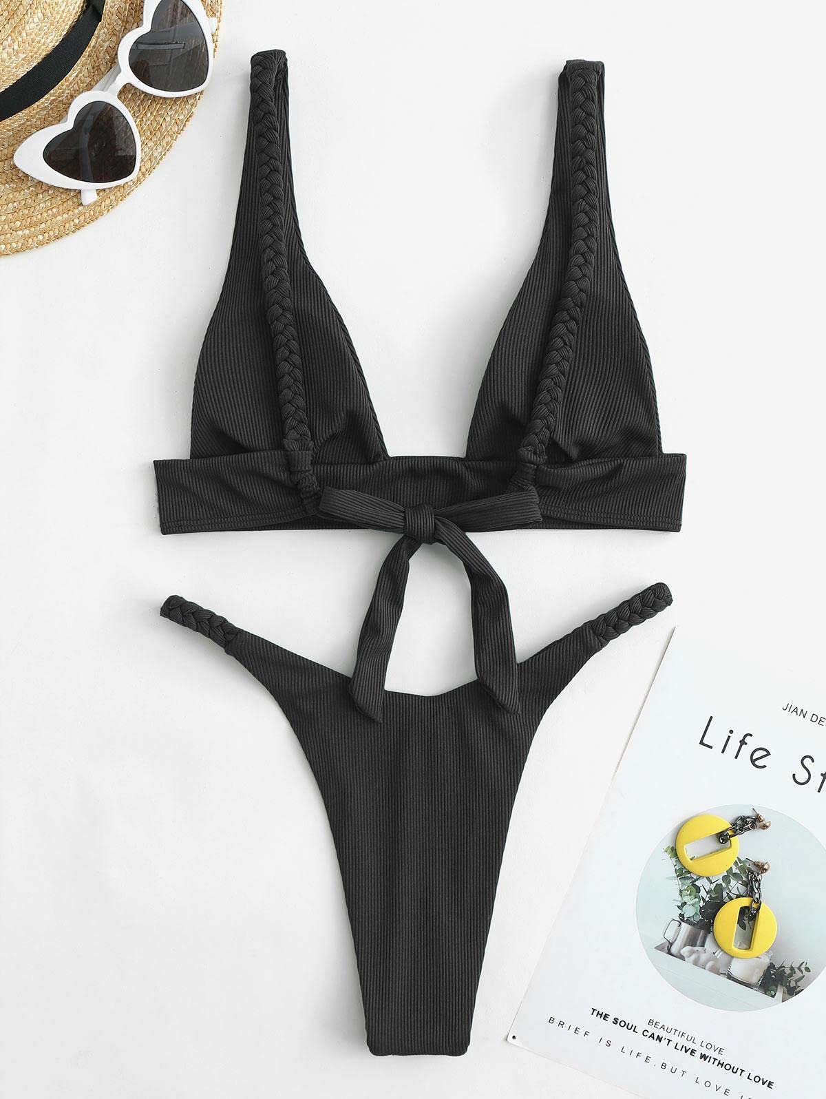ZAFUL Women's Bikini Set Two Piece Swimsuits Cheeky Triangle Sexy Brazilian Bathing Suit Coffee