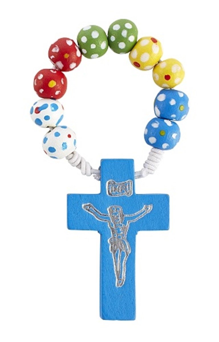 Wooden Rosary Rings with Assorted Color Crosses, Pack of 50, 2 1/2 Inch