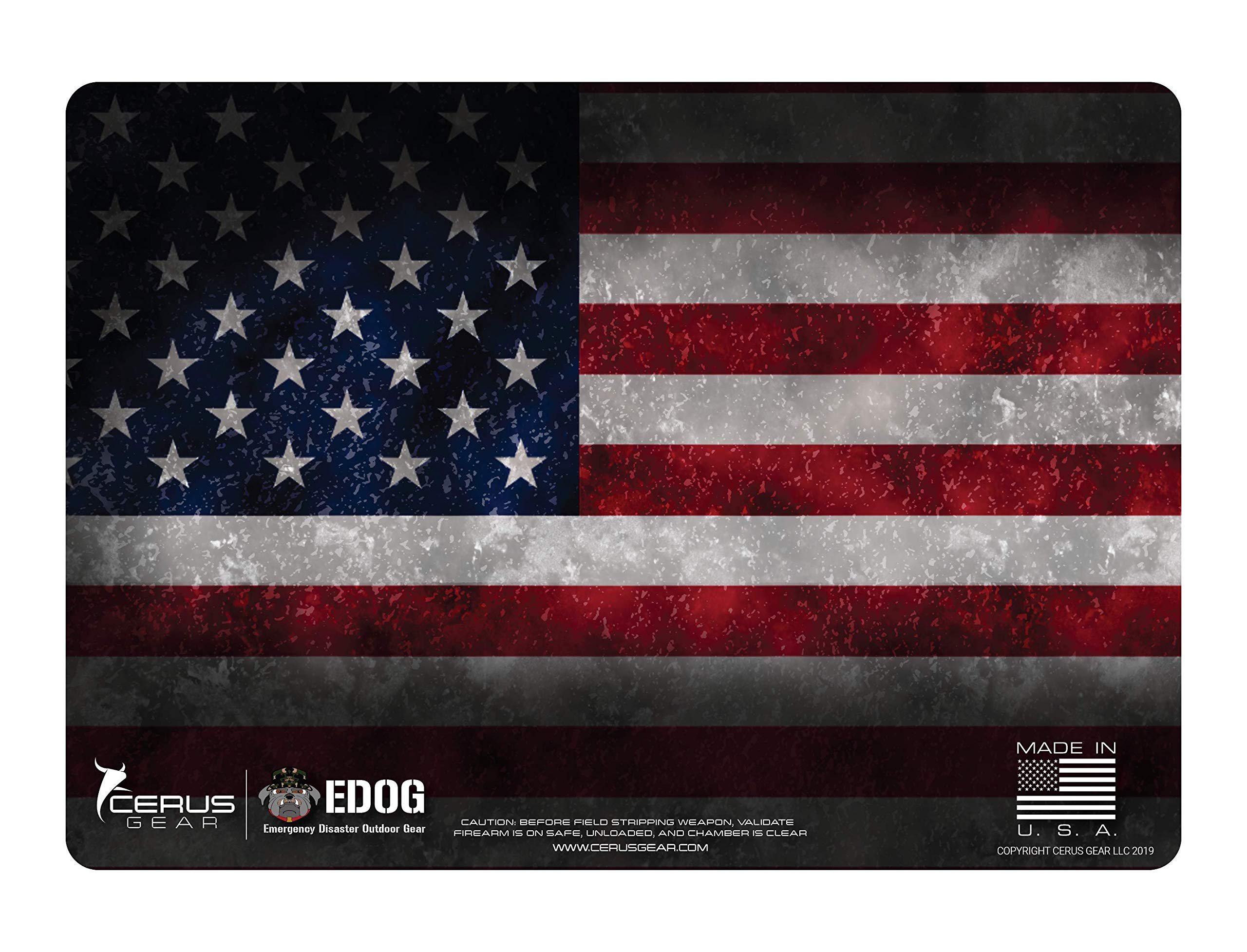 U.S. Flag 5 PC EDOG Cerus Gear American Heavy Duty Pistol Cleaning 12x17 Padded Gun-Work Surface Protector Mat Solvent & Oil Resistant & 3 PC Cleaning Essentials & Clenzoil, Made in The USA