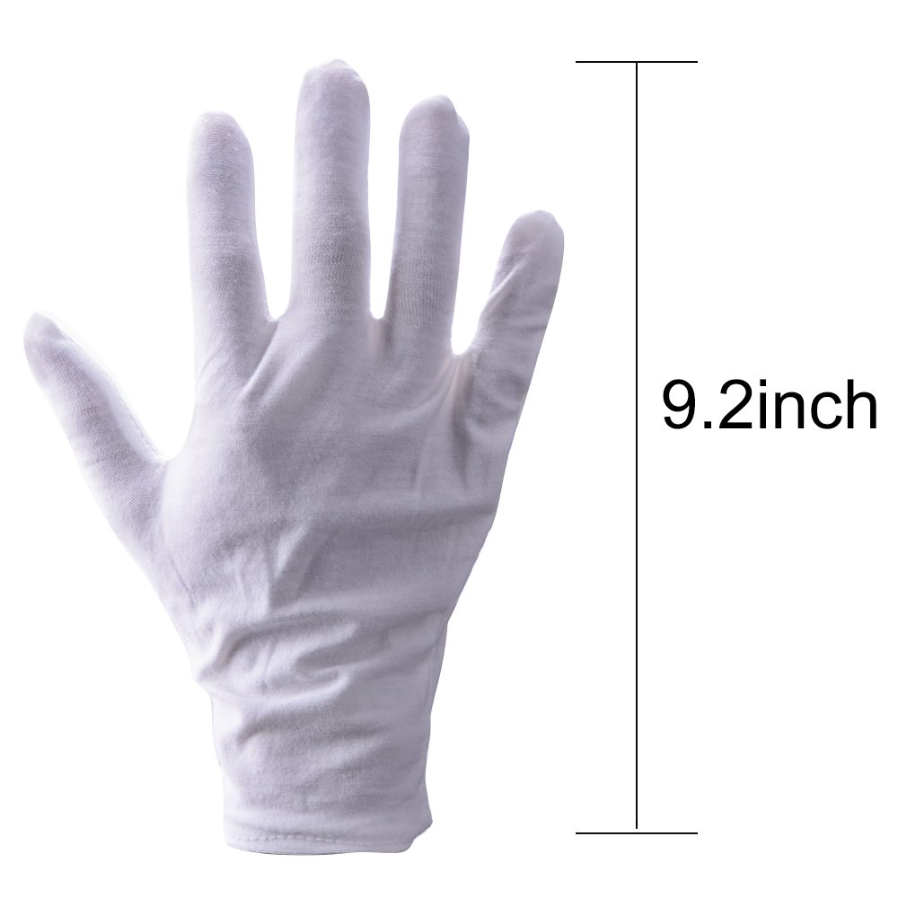 Zealor 12 Pairs Cotton Gloves Thickened Stretchable Lining Glove, Coin Jewelry Silver Inspection Gloves, Large Size