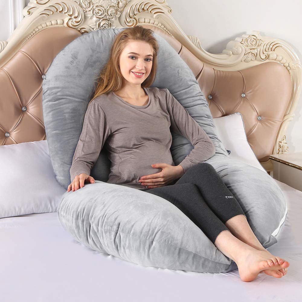 yoyomax Pregnancy Pillows, C Shaped Full Body Maternity Pillow Memory Foam Pregnancy Pillow with Removable Velvet Cover, 52 Inch Pregnancy Pillows for Sleeping-LIGHTGREY