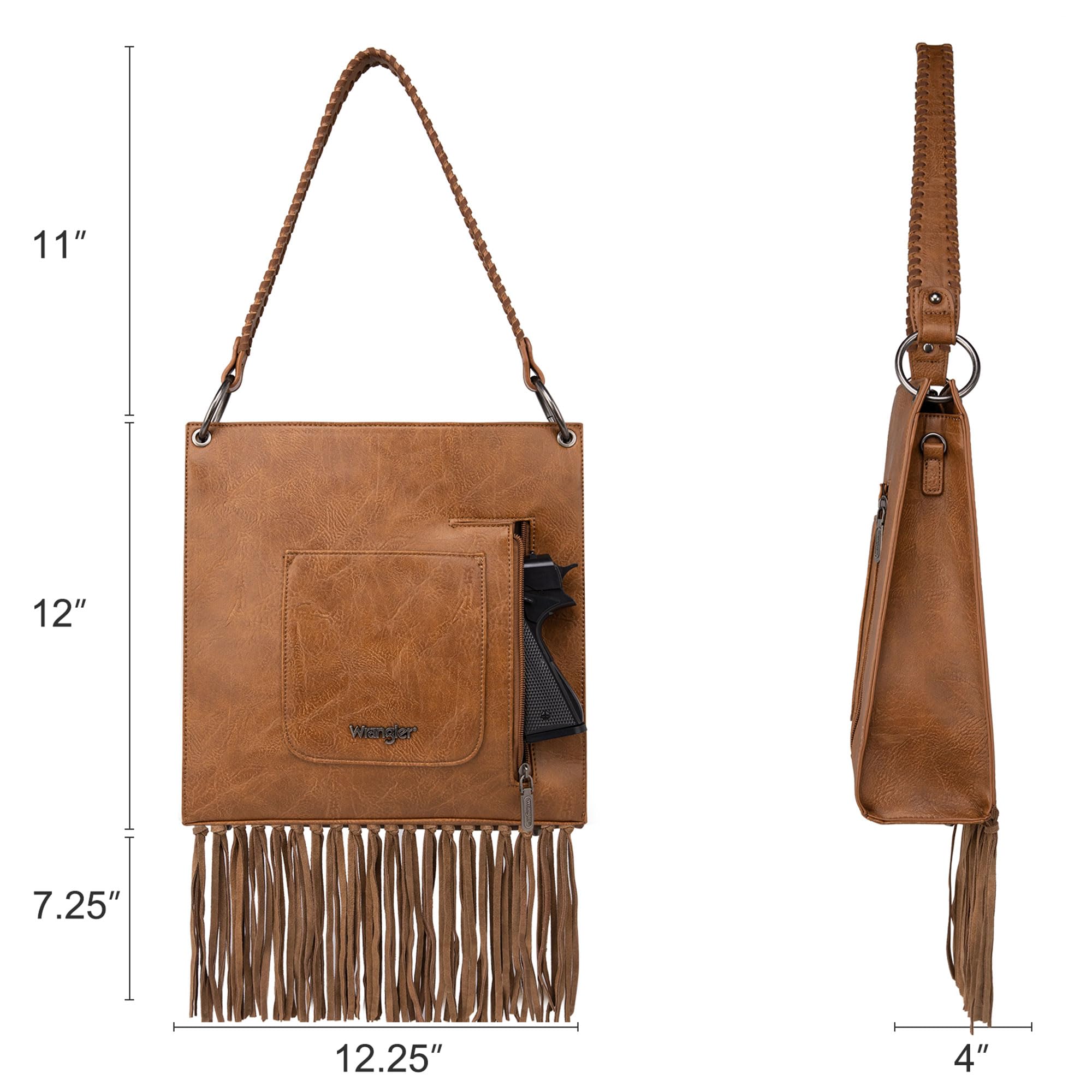 Wrangler Tote Shoulder Bag for Women Western Tooling Handbags Fringing Satchel Purse with Hand-Woven Strap