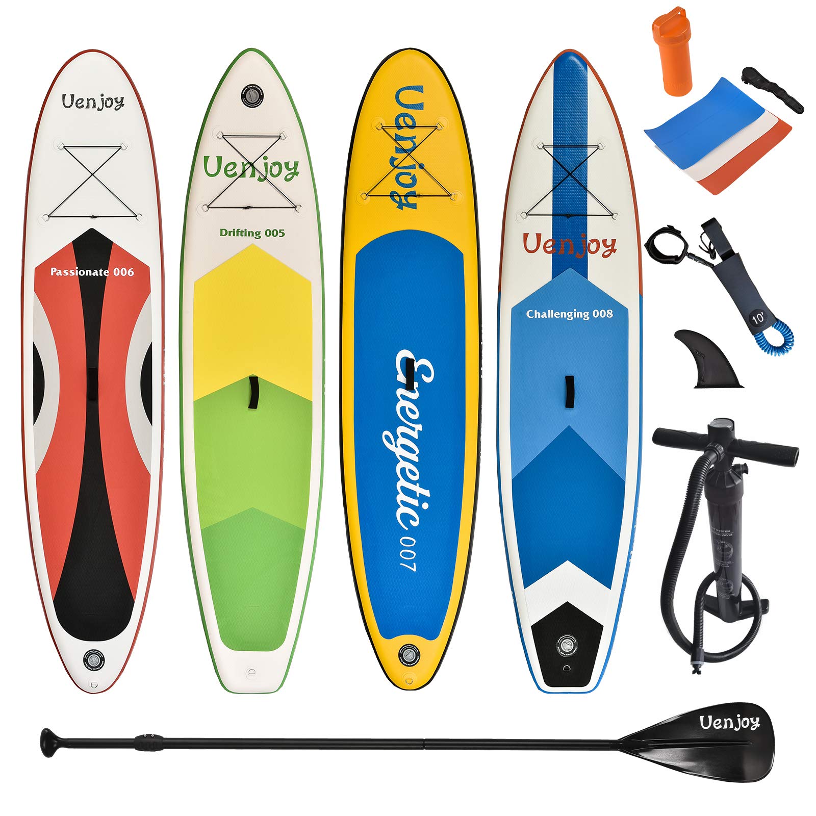 Uenjoy 11' Inflatable Stand Up Paddle Board (6 Inches Thick) Non-Slip Deck Adjustable Paddle Backpack,Pump, Repairing kit, Blue