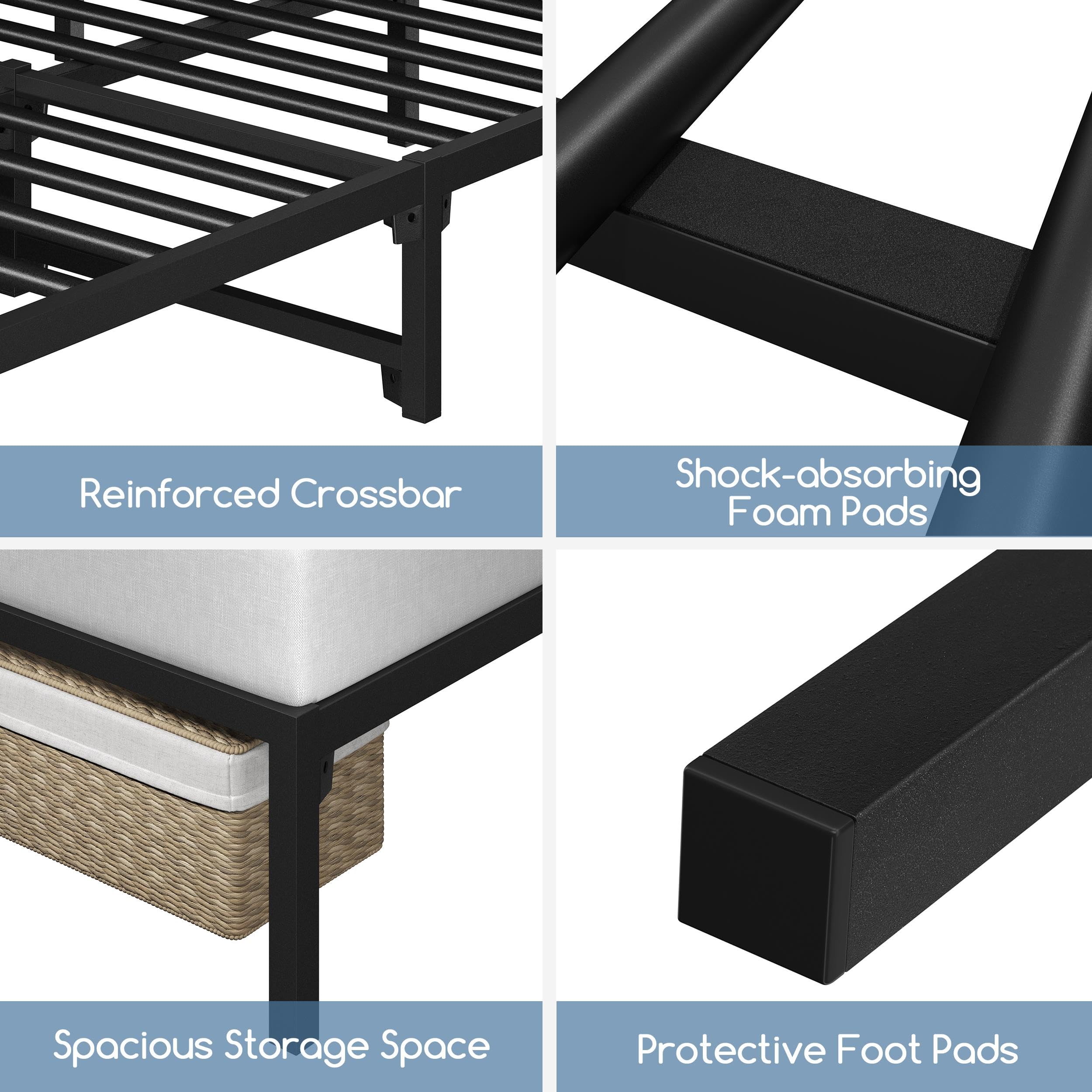 Yaheetech 13 Inch Queen Size Metal Platform Bed Frame Mattress Foundation with Ultra-Durable Steel Slat Support/Easy Assembly/No Box Spring Needed/Black