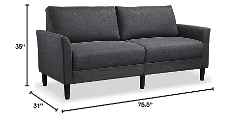 Yaheetech 75.5’’ W Modern Sofa Couch Linen Fabric Upholstery Mid-Century Fabric Low Back 2-Seat Sofa Couch Armrests Pillow Top Backrest Loveseat Grey