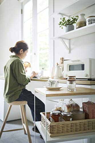 YAMAZAKI Island Home Kitchen Tiered Storage Rack/Utility Tabletop | Steel + Wood | Rolling Carts, One Size, White