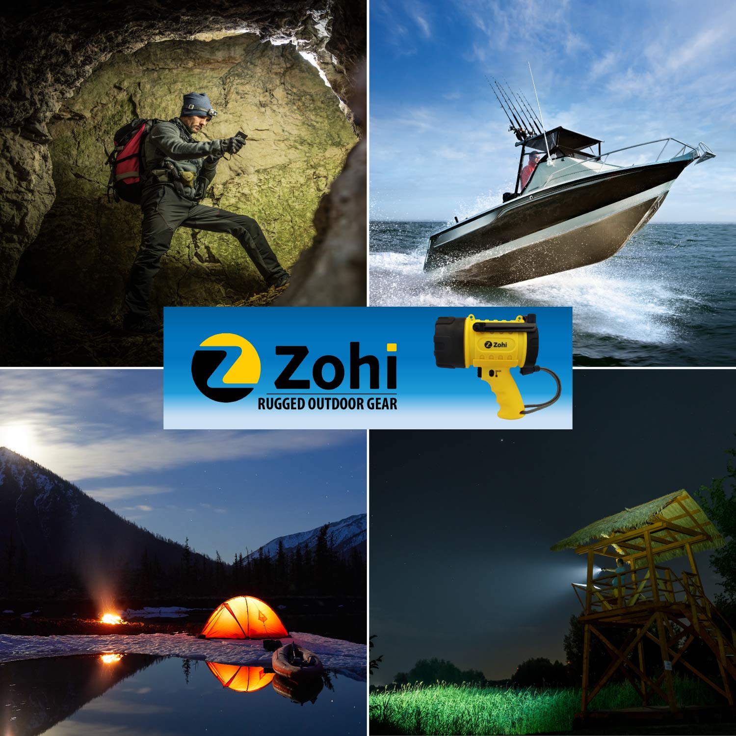 Zohi Waterproof Rechargeable Spotlight High Lumens - LED Super Bright Lumen Flashlight 6000 - USB Rechargeable Searchlight, Boat Spot Light, LED Spotlight Torch, Handheld Powerful Flashlights
