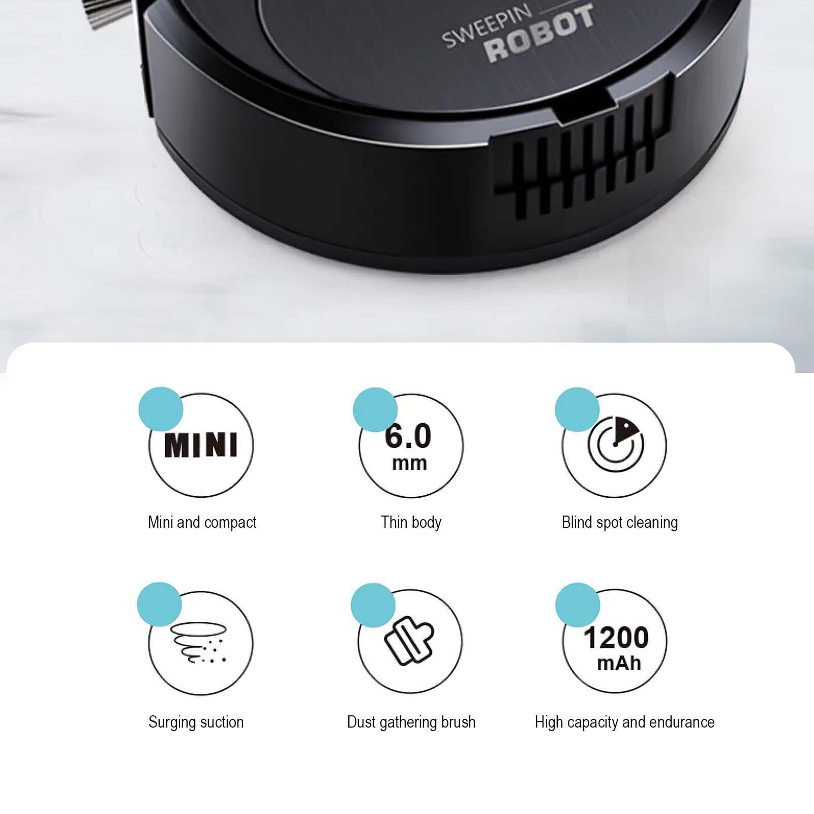 YanHao Mini Robotic Vacuum, 3-in-1 Robot Floor Vacuum Cleaner, Durable Sweeping mop Robot Vacuum, Robotic Floor mop Cleaner with USB Fast Charging Port, Vacuum Floor Cleaning Machine for House Office