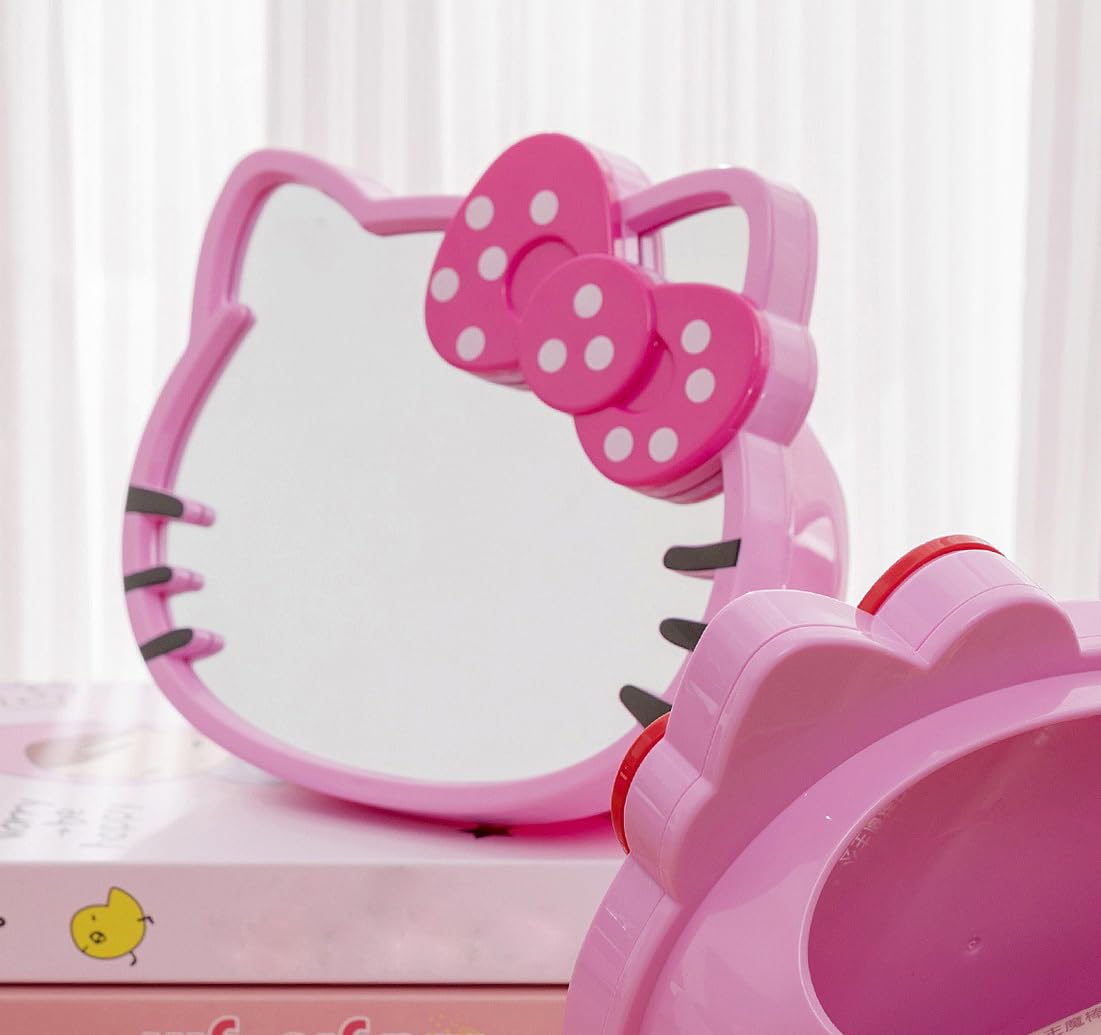 VNSPORT Desk Mirror, Kitty Cat Shape-Kawaii &Vanity Makeup Mirror for You in Bathroom or Bedroom- Pink, Birthday Gift for Hello, Kitty Fans