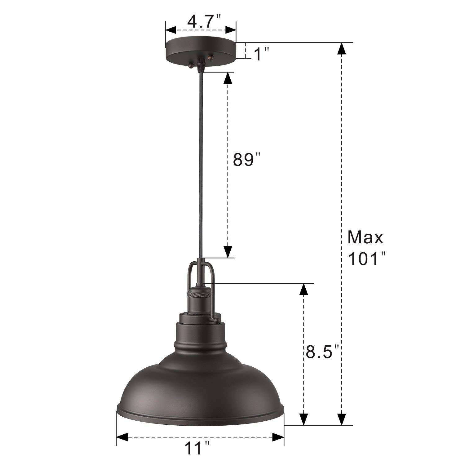 zeyu Farmhouse Pendant Light, 1-Light Industrial Hanging Light Fixture 11-inch, Oil Rubbed Bronze Finish, 016-1 ORB