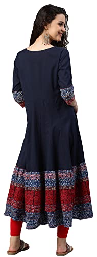 Yash Gallery Women's Cotton Embroidered Anarkali Kurta (Blue)
