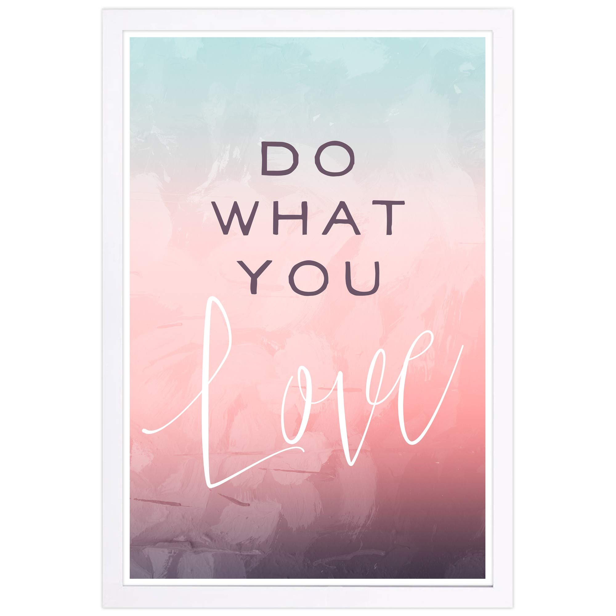 Wynwood Studio Typography and Quotes Framed Wall Art Prints 'Do What You Love' Home DĂŠcor, 13" x 19", Pink, Blue