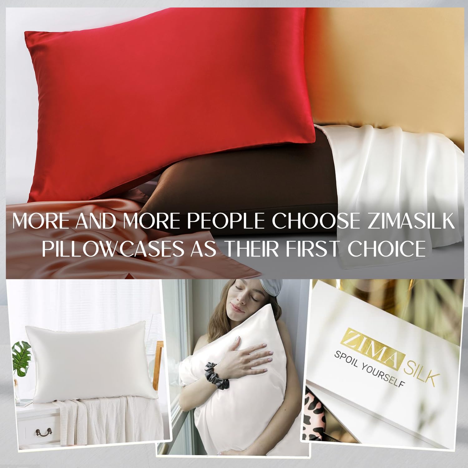 ZIMASILK 100% Pure Mulberry Silk Pillowcase for Hair and Skin Health,Soft and Smooth,Both Sides Premium Grade 6A Silk,600 Thread Count,with Hidden Zipper,1pc(Standard 20''x26'',White)