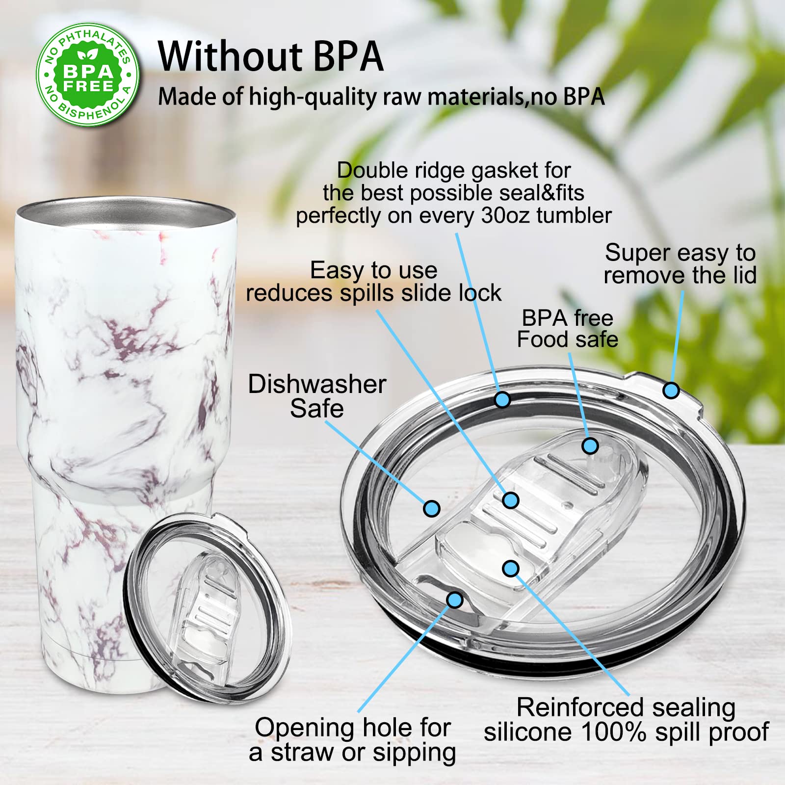 XccMe 30oz Tumbler Replacement Lids,4 Pack Spill Proof Splash Resistant Covers,Replacement Classic Stainless Steel Tumblers lids fit for YETI Rambler,Atlin, Juro, SUNWILL, Umite Chef and More