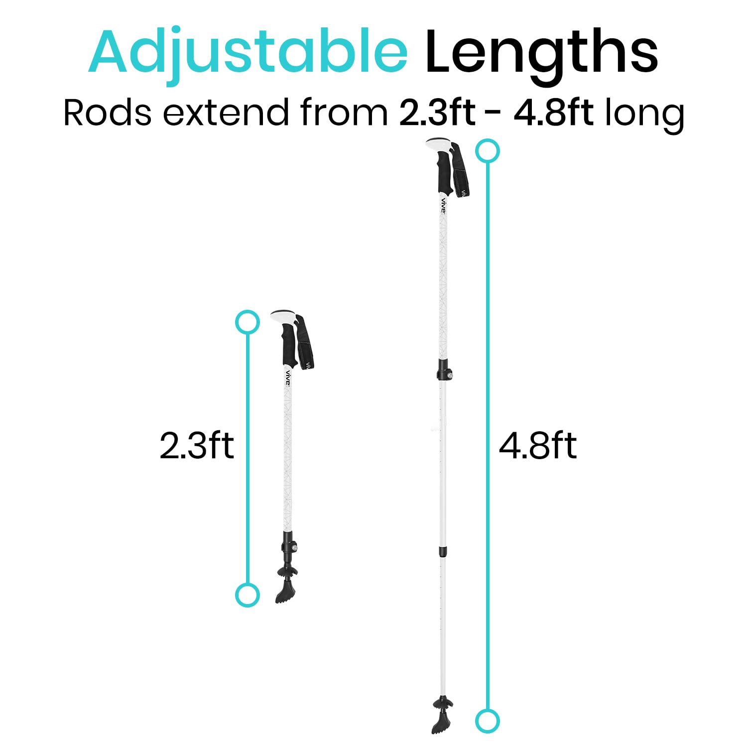 Vive Walking Sticks for Hiking - Collapsible Aluminum Trekking Pole - Lightweight and Adjustable Height - Foldable for Men, Women, Senior and Elderly - For Camping and Backpacking Includes Bag (White)