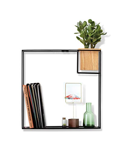 Umbra Cubist Floating Shelf with Built-In Succulent Planter – Modern Wall Décor and Geometric Display Shelf for Books, Candles, Mementos, Photos, Indoor Plants and More! | Large, Black