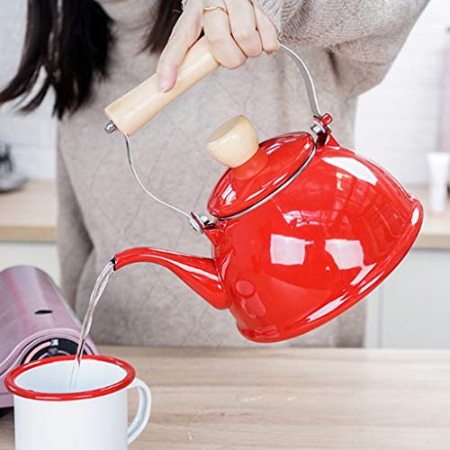 ZNZN Enamel Kettle Thickened Red Kettle Retro Stovetop Induction Cooker Natural Gas Home Restaurant Teapot (1.4L, 47.3OZ) Multifunctional Water Kettle