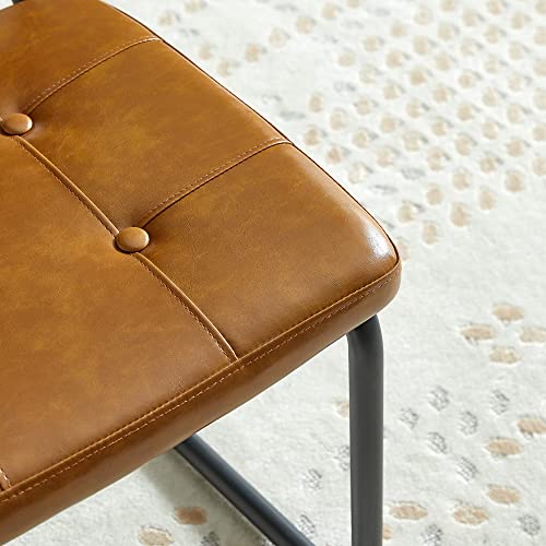 YISH W29980859 Modern Set 2 Pack Upholstered Accent Metal Legs, PU Leather Armless Chairs with High-Density Sponge for Dining Living Room Bedroom, Brown