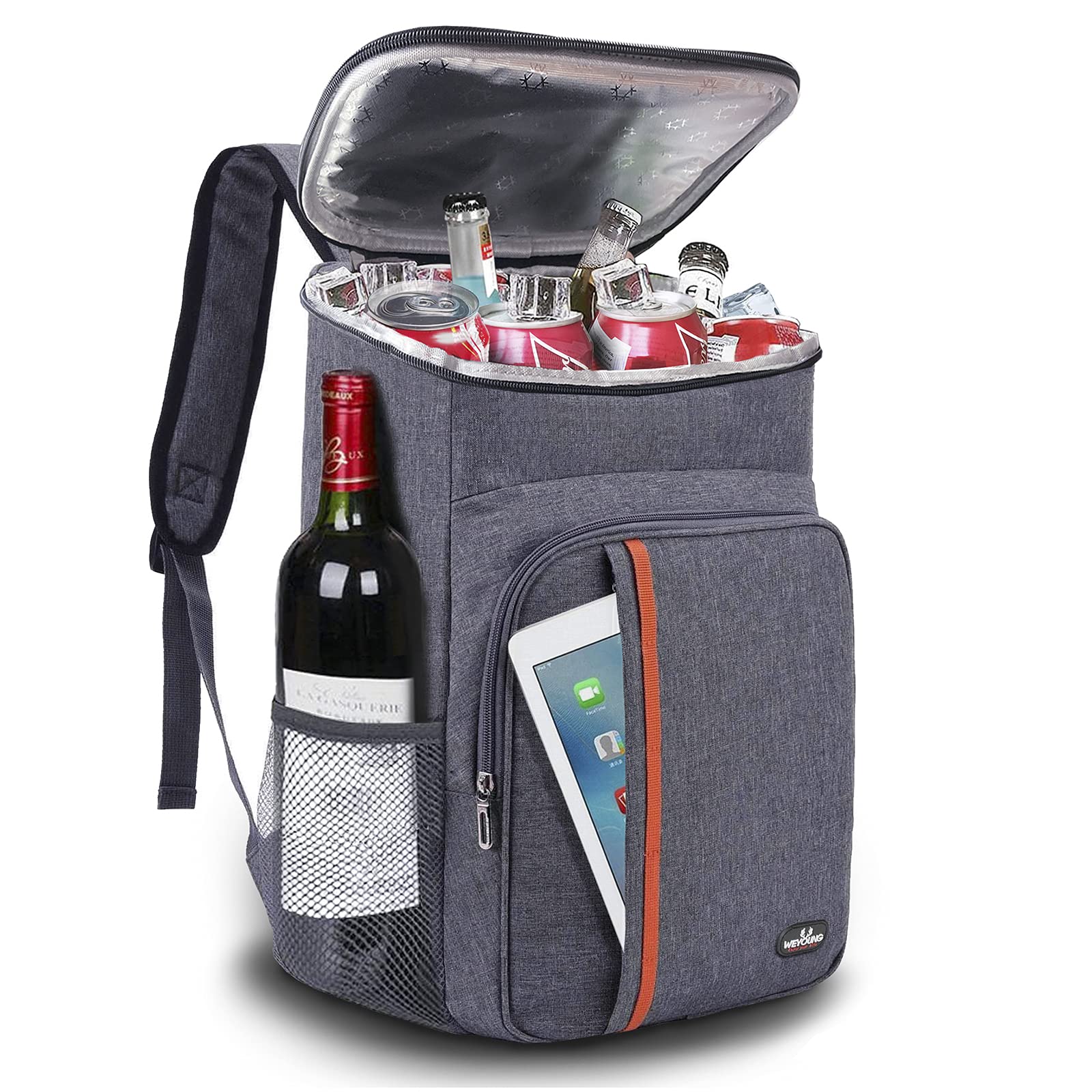 VVEIFO Cooler Backpack 25 Cans,Lunch Backpack,Leakproof Soft Cooler Bag to Beach Camping Hiking Picnic Work Lunch Travel for Men Women(Grey)