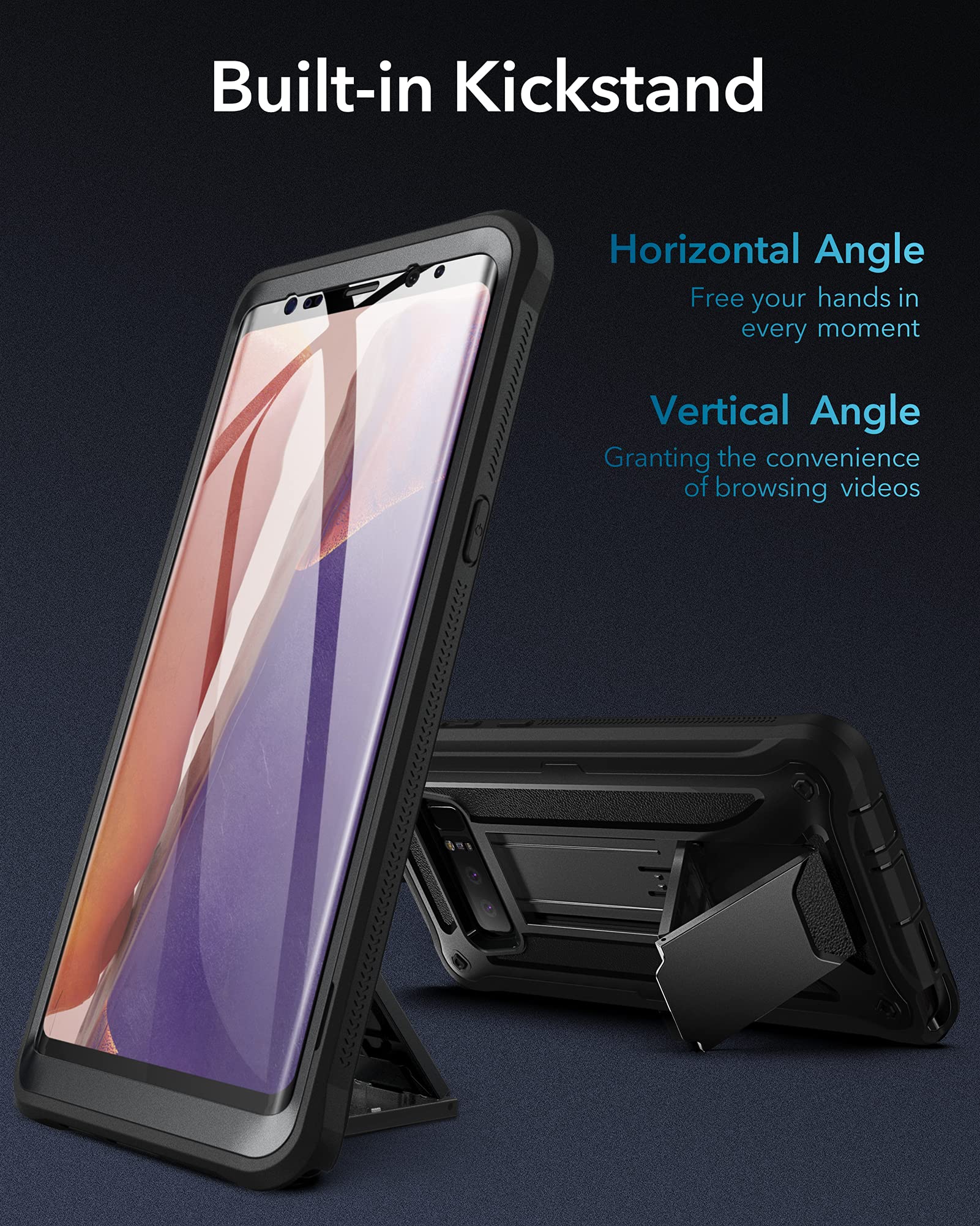 YOUMAKER Kickstand Case for Galaxy Note 8, Full Body with Built-in Screen Protector Heavy Duty Protection Shockproof Rugged Cover for Samsung Galaxy Note 8 6.3 Inch - Black