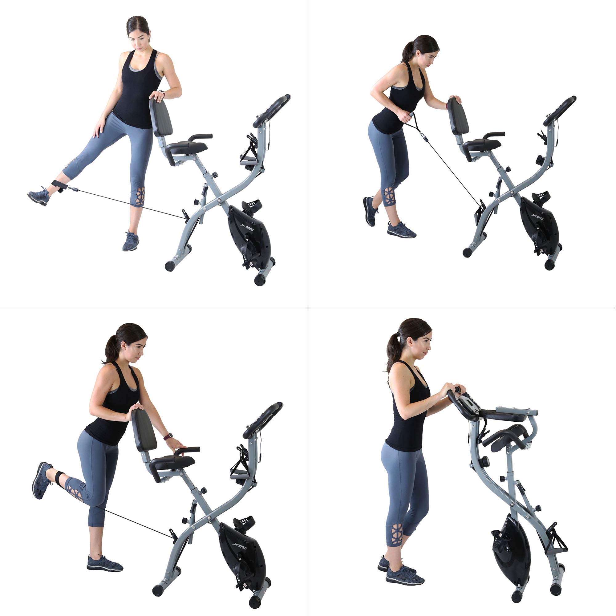 Xspec Recumbent Upright Indoor Cycling Bike, Foldable Exercise Bike with Resistance Bands and Phone/Tablet Holder,16-Level Magnetic Resistance, LCD Display Grey
