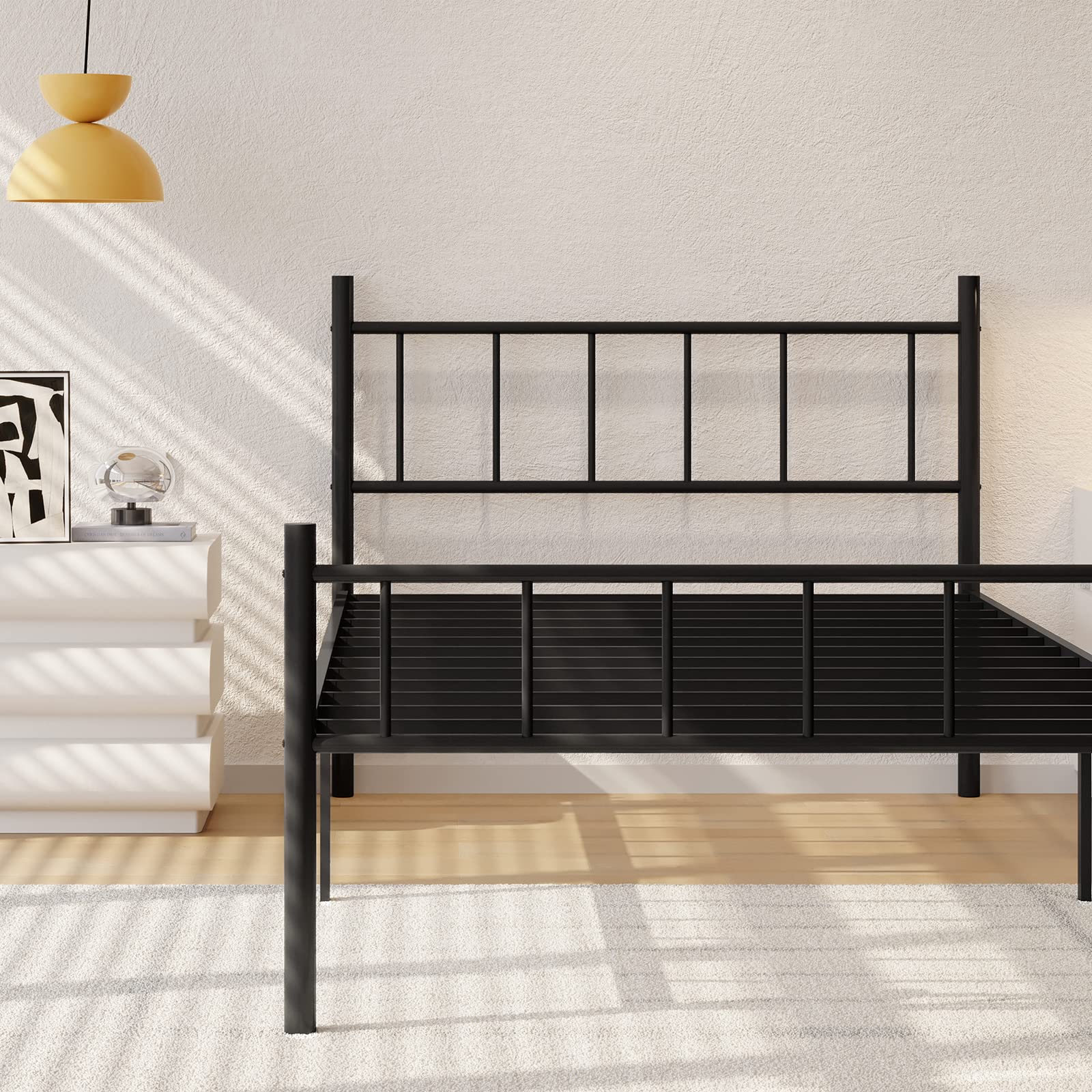 zunatu Classic Metal Bed Frame Platform Mattress Foundation with Classic Style Iron-Art Headboard/Footboard/Under Bed Storage/No Box Spring Needed/King Size Black