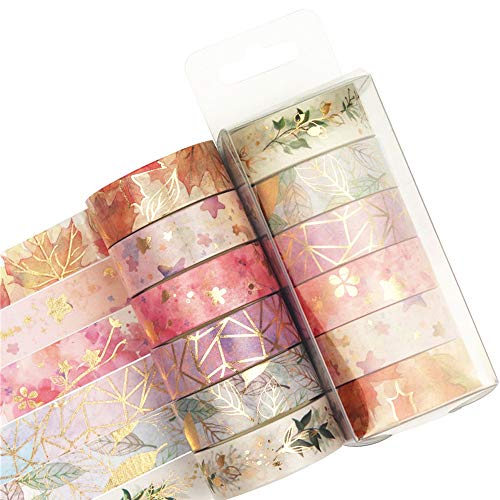 YUBBAEX Floral Gold Washi Tape Set 6 Rolls VSCO Foil Masking Tape Decorative for Arts, DIY Crafts, Journal Supplies, Planners, Scrapbook, Card/Gift Wrapping -15mm- (Romantic Flowers)