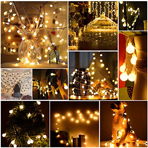 Yugust Globe String Lights, 17ft Battery Operated Remote Control Warm White LED Fairy Wall Lights with 8 Lighting Modes for Wedding Party Home Garden Decoration
