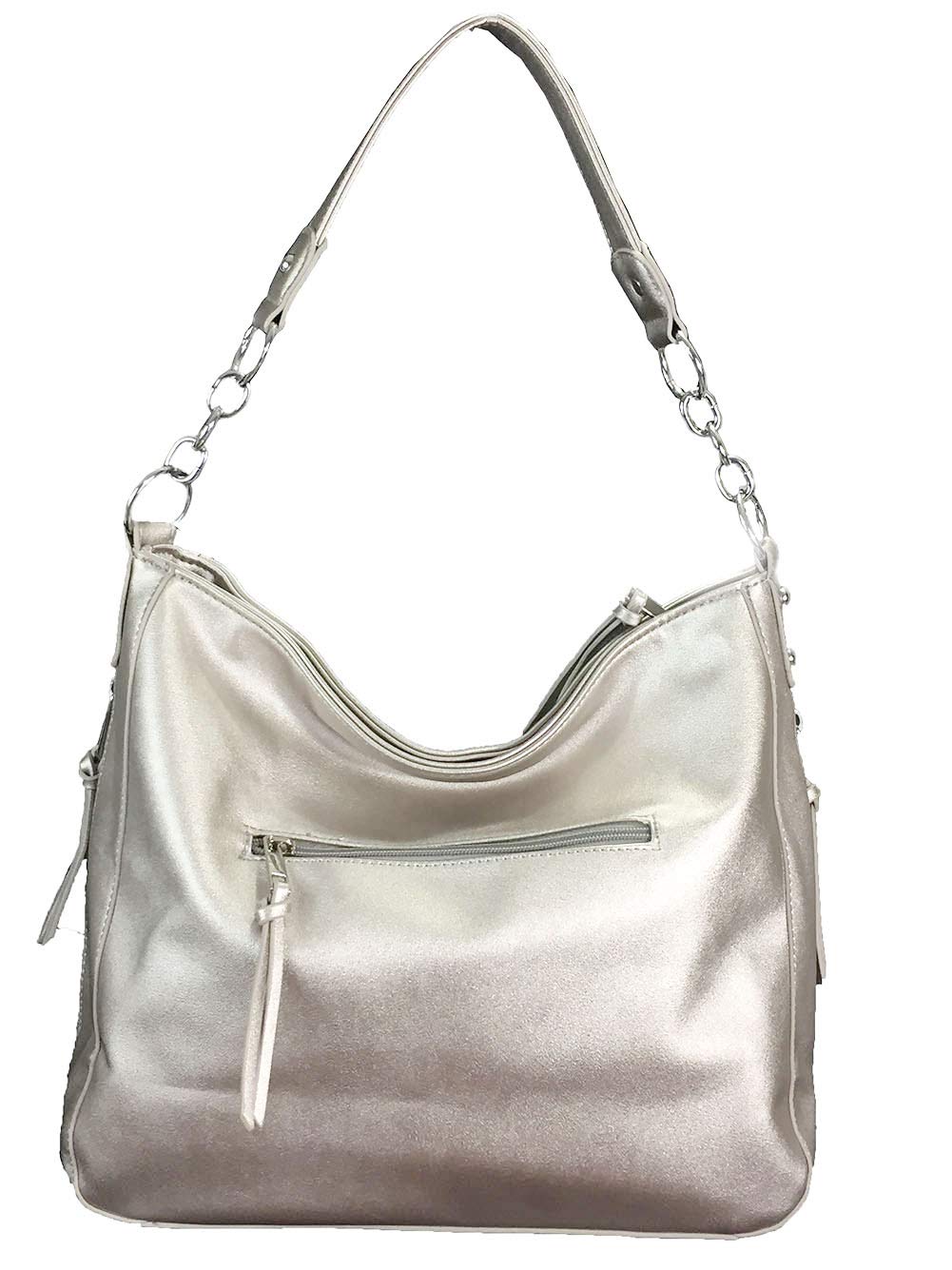 Zzfab Laser Cut Bling Hobo fashion CCW Bag Faux Leather Concealed Carry Purse Pewter