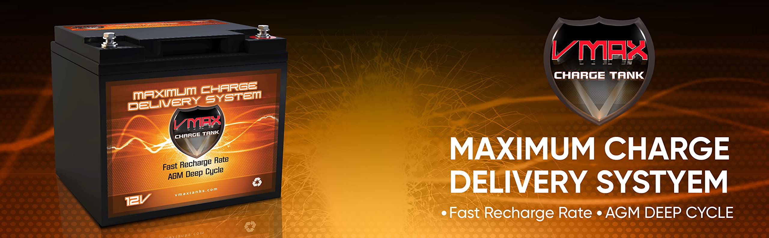 VMAX MR86-50 12V 50AH AGM Deep Cycle Battery (7.8"Lx6.6"Wx6.7"H) compatible with MotorGuide R3-45 Hand Control Transom Mount - 09MT- 45lbs Trolling Motor