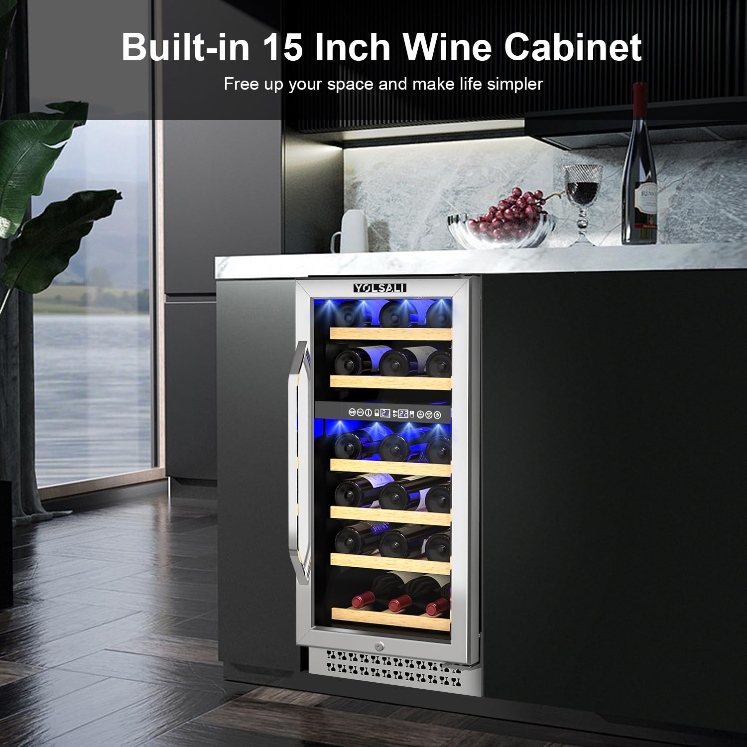 Yolsali 24 Inch Wine Cooler, Beverage Refrigerator, Dual Zone Wine Cooler Refrigerator with 2 Safety Locks, Adjustable Legs, Soft LED Light, Hold 20 Bottles and 57 Cans, Built-In or Freestanding