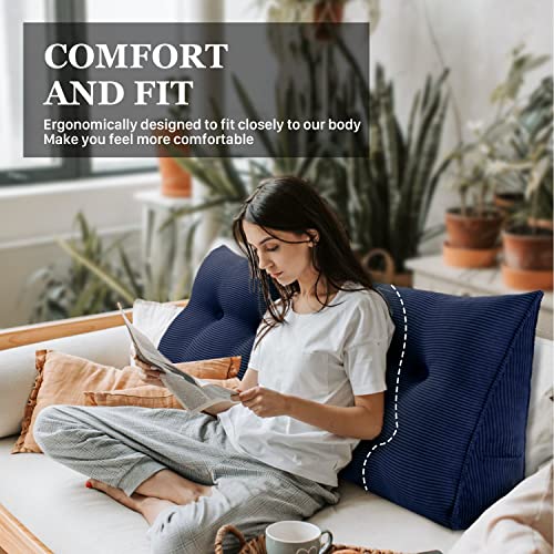 YXCSELL Headboard Wedge Pillow Bolster Pillows Backrest Support Sitting Up Reading Pillow in Bed Rest, Large Lumbar Upholstered Triangle Pads for Sofa Cushion Corduroy (Darkblue,Cal-King)