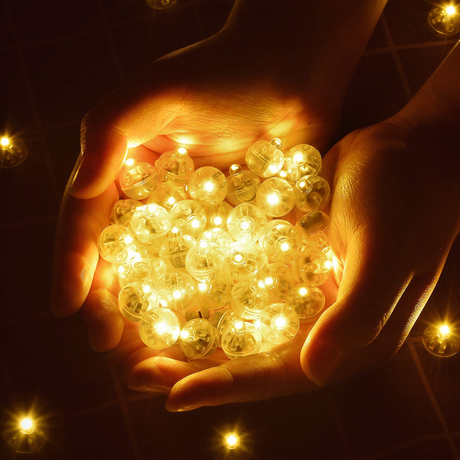 Xthuge 100pcs Mini Round Flash LED Ball Lamp Balloon Light, Ball Balloon Lights for Paper Lantern Balloon Light Party Wedding Decoration,Party Birthday,Festival Decorative Lights(Warm White)