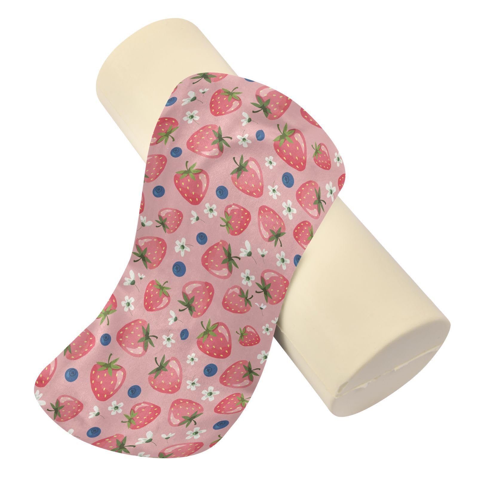 Vnurnrn Strawberry Pink Neck Support Pillow Round Neck Roll Bolster Cylinder Pillow Cervical Pillows Body Pillow for Leg Knee Back Head Support for Gifts Camp Study Work