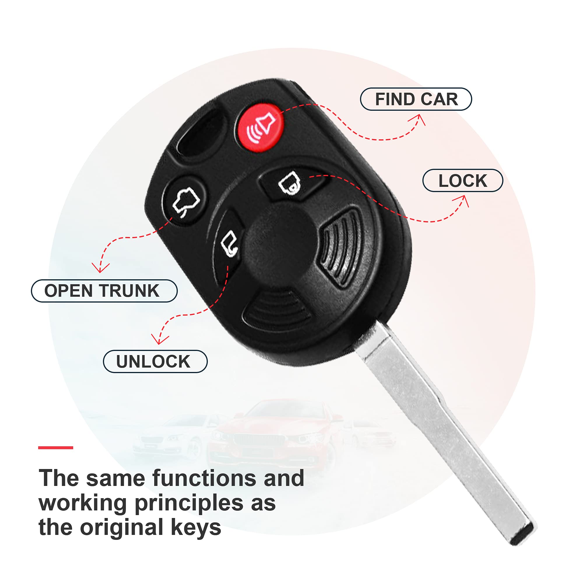 VOFONO 4 Buttons Keyless Entry Key Fob Fit for Ford Escape/C-Max 2013-2019/Focus 2012-2019/Transit 2014-2017/Transit Connect 2014-2018/Fiesta 2015-2018 Replacement for FCC ID: OUCD6000022 Pack of 2