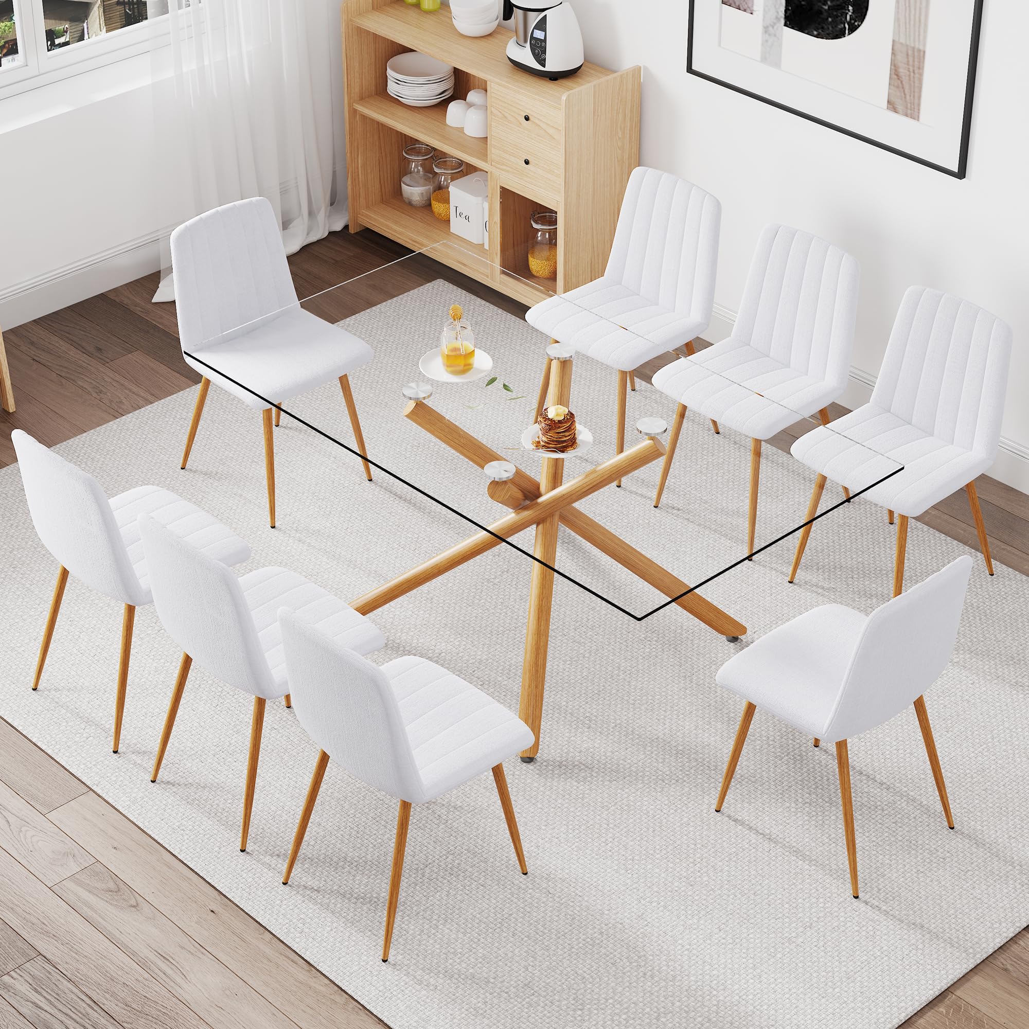 Vohuai Glass Dining Table Set for 4,Modern Glass Transparent Tabletop 5 Piece Dining Table Set，Clear Acrylic Chair Kitchen & Dining Room Sets,Plastic Cushion Small Dining Table Set for 4