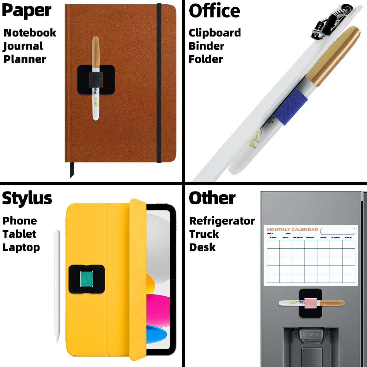ZINCCO 4 Pack Pen Holder for Notebooks, Self-Adhesive Pen/Pencil Loop, Ultra-Thin, Elastic Pen Holder, Journal Pen Holder, Pen Holder for Clipboard, Planner Pen Holder, Adhesive Pen Loop.