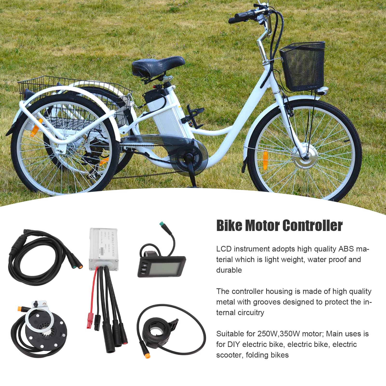 VGEBY Electric Bike Conversion Kit, Electric Bike Motor Controller 15A Common Speed Controller 36V 48V with GD01 Panel 1 to 2 Cable Fully Waterproof Kit